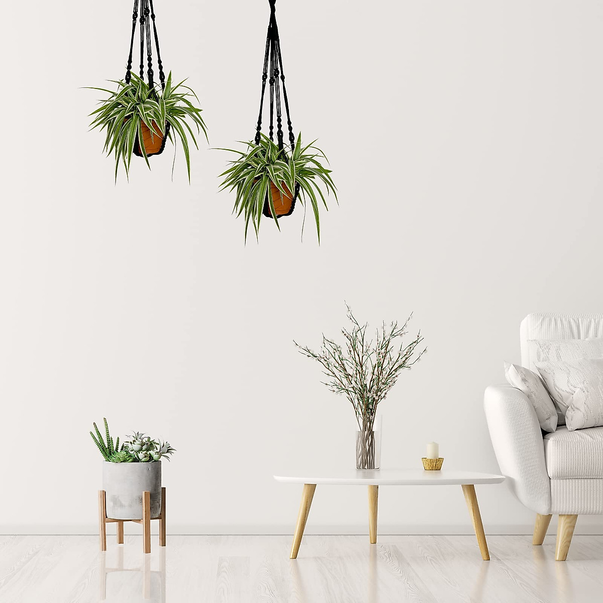 CAMUTKRY Macrame Plant Hanger 23 Inch 2 Pack Indoor for 4 to 6 Inch Plant Pots Brown Holder No Tassels Boho Home Decor