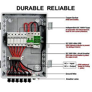 PV Combiner Box 8 String Solar Combiner Box with Arrester 10A 80A DC Circuit Breaker for Solar Panel