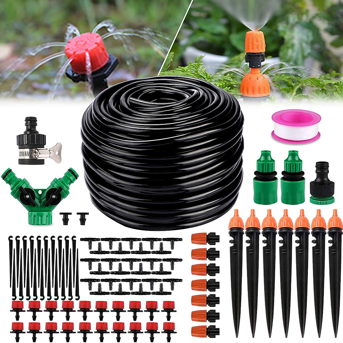 Philonext Drip Irrigation,130ft/40M Garden Irrigation System, Adjustable Automatic Micro Irrigation Kits,1/4" Blank Distribution Tubing Hose Suit for Garden Greenhouse, Flower Bed,Patio,Lawn (40M)