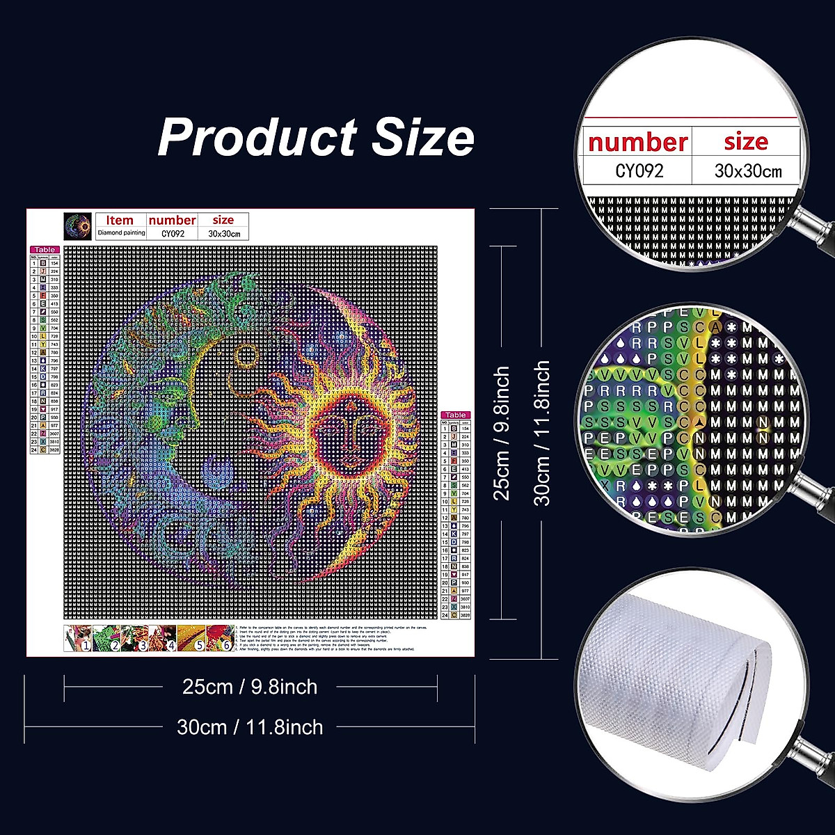 Stalente Diamond Painting Kits for Adults, 5D DIY Diamond Art Kits for Beginners Round Full Drill Diamond Painting for Home Wall Decoration Gift 12×12inch, Sun and Moon