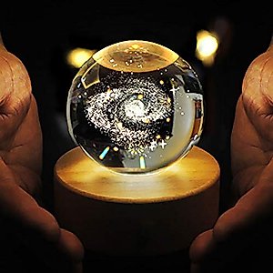 3D Space Galaxy Crystal Ball with Wood Stand, 16 Colors Galaxy Model Night Lights Atmosphere Decoration Ball, Gifts for Astronomy Enthusiast, Anniversary, Birthday, Christmas, Valentine's Day