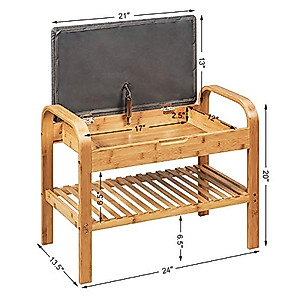 Giantex Shoe Rack Bench with Storage, Bamboo Storage Bench with Cushioned Seat, Padded Seat Shoe Bench with Storage Shelf, Shoe Organizer for Entryway, Hallway, Bedroom, Holds Up to 330 LBS