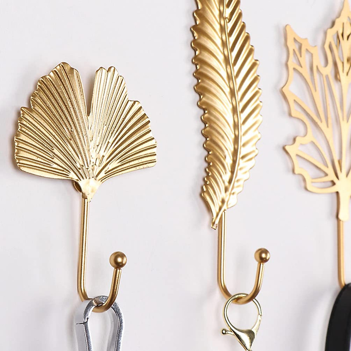 Hemoton Heavy Duty Garment Rack 2Pcs Iron Ginkgo Leaf Hooks Nordic Style Hooks Wall Mounted Hook Wall Hanger for Cloakroom Hallways Living Room ? Gold ? Backpack Hanger