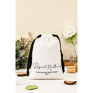 10 Pack Hangover Kit, 5x7 In Party Favor Bags, Wedding Survival Recovery Kit Bags Cotton Muslin Drawstring Bag for Bachelorette Party Bridal Shower Party