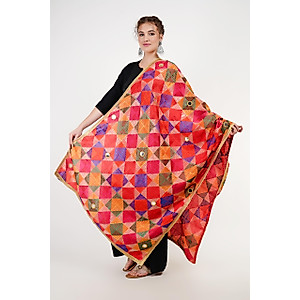 Phulkari Dupattas for Womens Hand Embroidered in Amritsar Punjabi Mirrors Fulkari Design