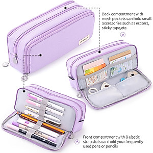 CICIMELON Large Capacity Pencil Case 3 Compartment Pouch Pen Bag for School Teen Girl Boy Men Women (Purple)