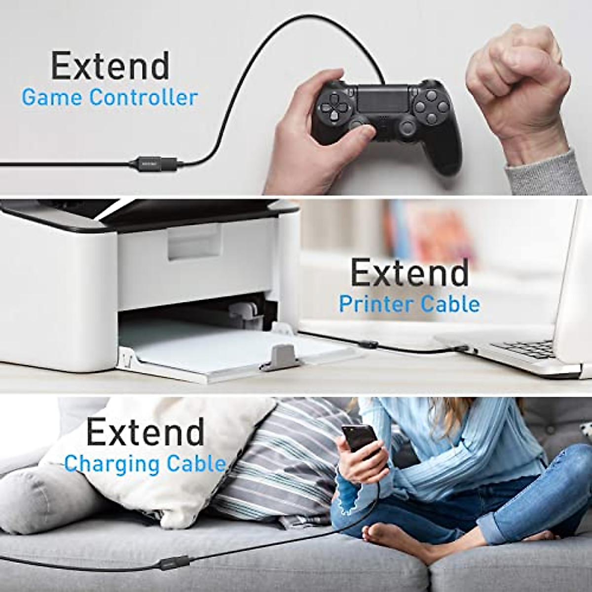 URELEGAN USB 3.0 Extension Cable 6FT, USB A Male to Female Extender Cord High Data Transfer Compatible for Webcam,Gamepad, USB Keyboard, Flash Drive, Hard Drive, Printer and More