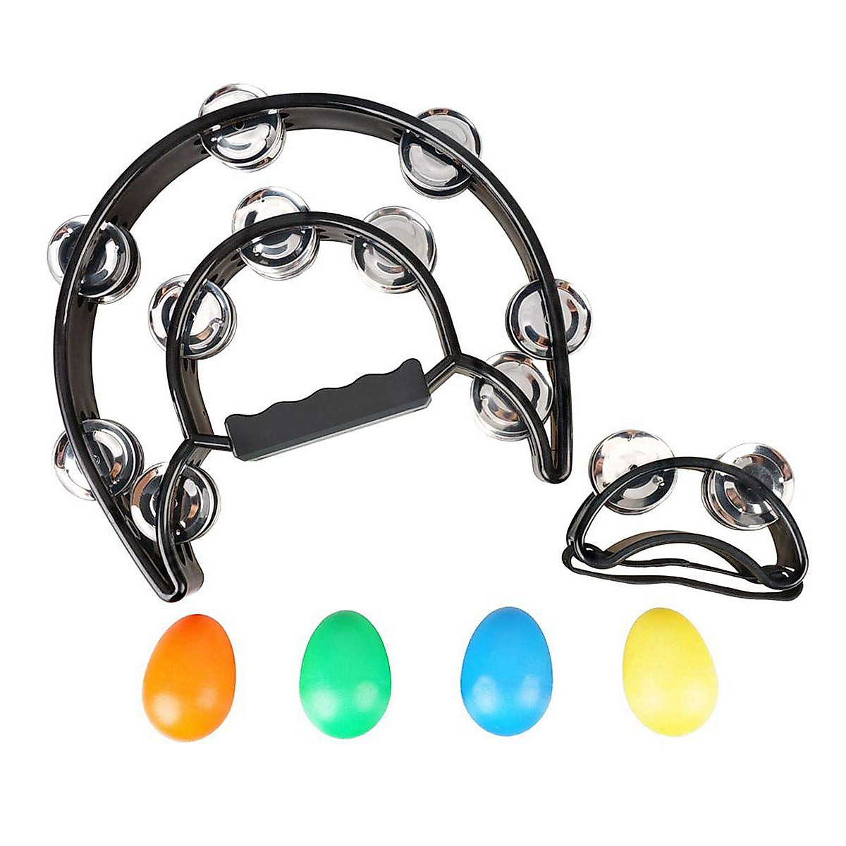 SUNYIN Tambourine,Foot Tambourine 10 inch Hand Tambourine Metal Jingles with Egg Shaker,Tambourine for Adult Hand Held Percussion,Parties,KTV,Foot Tambourine Set