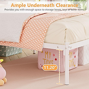 Merronix Twin Bed Frames with Headboard, Elegant Metal Bed Frame for Kids Girls, Modern Twin Size Platform Bed - No Box Spring Needed, 11.2 Inches Height Underneath Storage - White