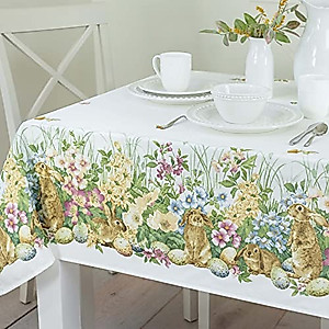 Benson Mills Blooming Bunnies Fabric Easter Tablecloth, Spillproof Indoor/Outdoor Spring and Easter Table Cloth (Blooming Bunnies, 60" X 120" Rectangular)