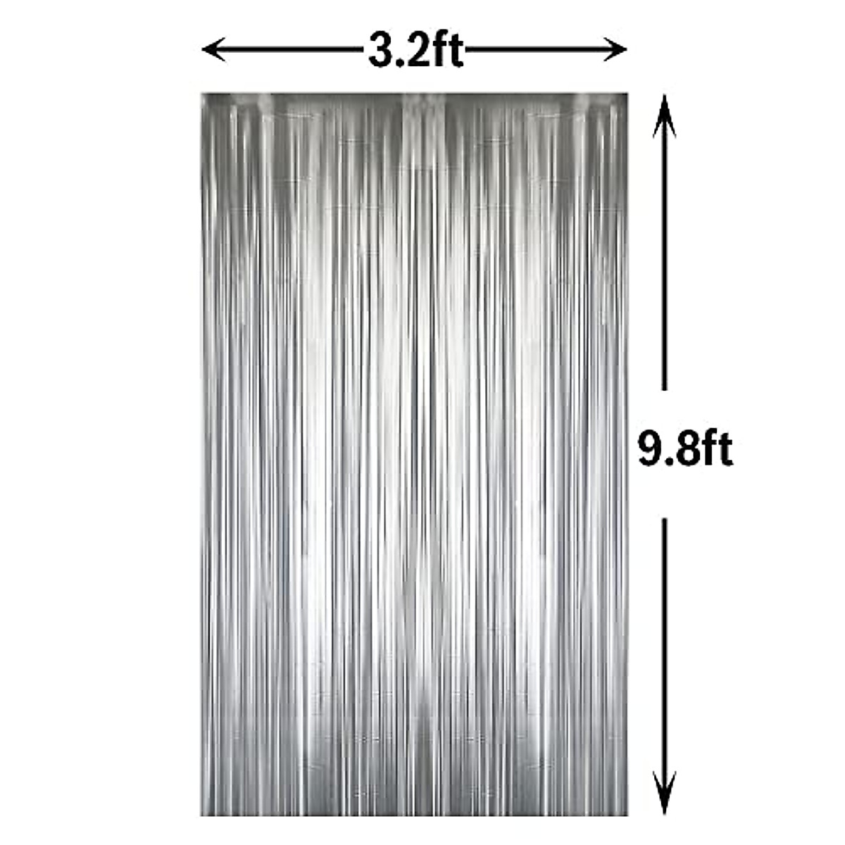 GOER 6.4 ft x 9.8 ft Metallic Tinsel Foil Fringe Curtains,Pack of 2 Party Streamer Backdrop for Birthday,Graduation Decorations and New Year Eve (Matte Silver)