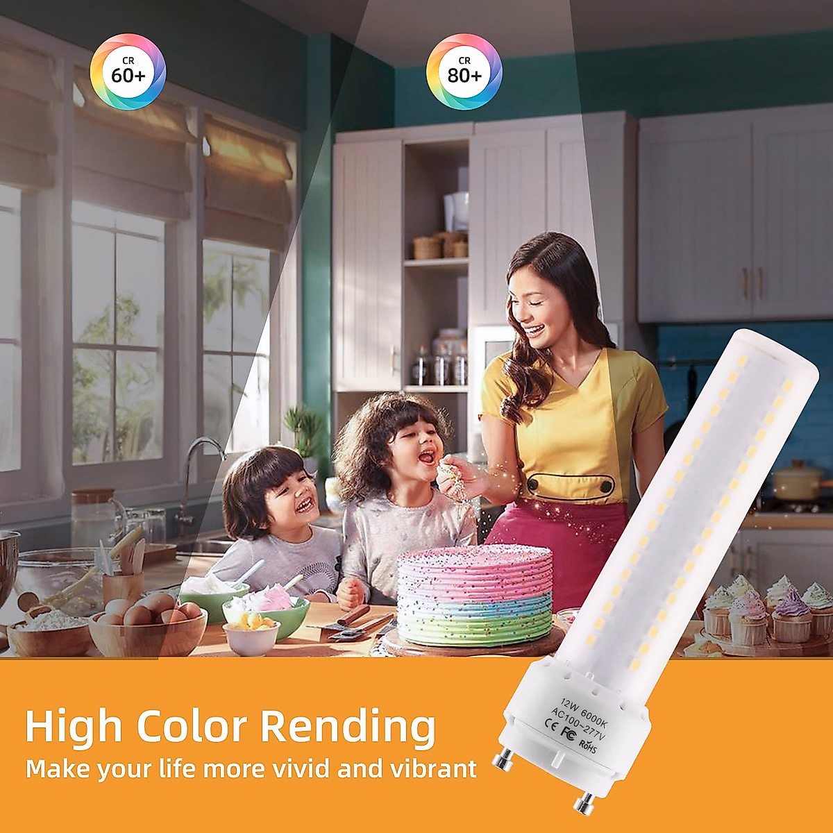 Lidesheng GU24 LED Light Bulb 6000K Cool White High Brightness 1600lm for Bathroom Ceiling Fan 18W 23W T2 Spiral CFL Lamp Replacement, 100-277V 12W 4pcs(Not dimmable, Cool White)