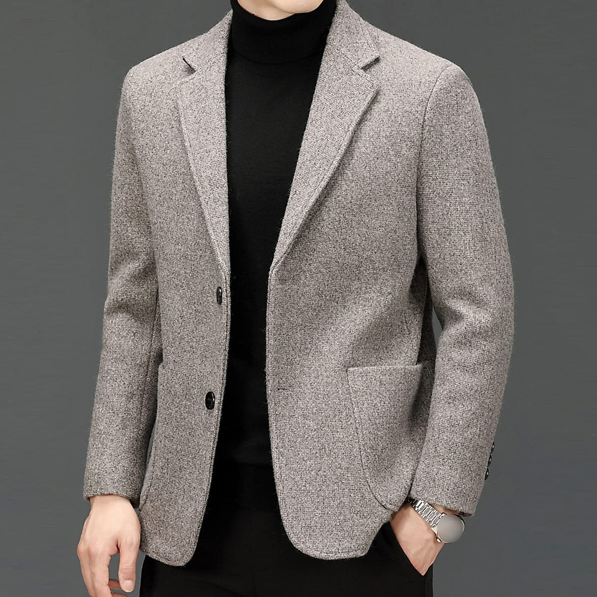 Men Casual Wool Blend Suit Blazer Herringbone Tweed Two Button Business Jacket Lightweight Wedding Sport Coat (Brown,4X-Large)