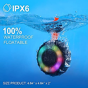 Mini Bluetooth Waterproof Speaker for Shower - True Wireless Speaker with LED Light, Built-in Microphone, 5H Playtime - Portable Speaker for Bathroom, Pool, Beach, Camping, Boating
