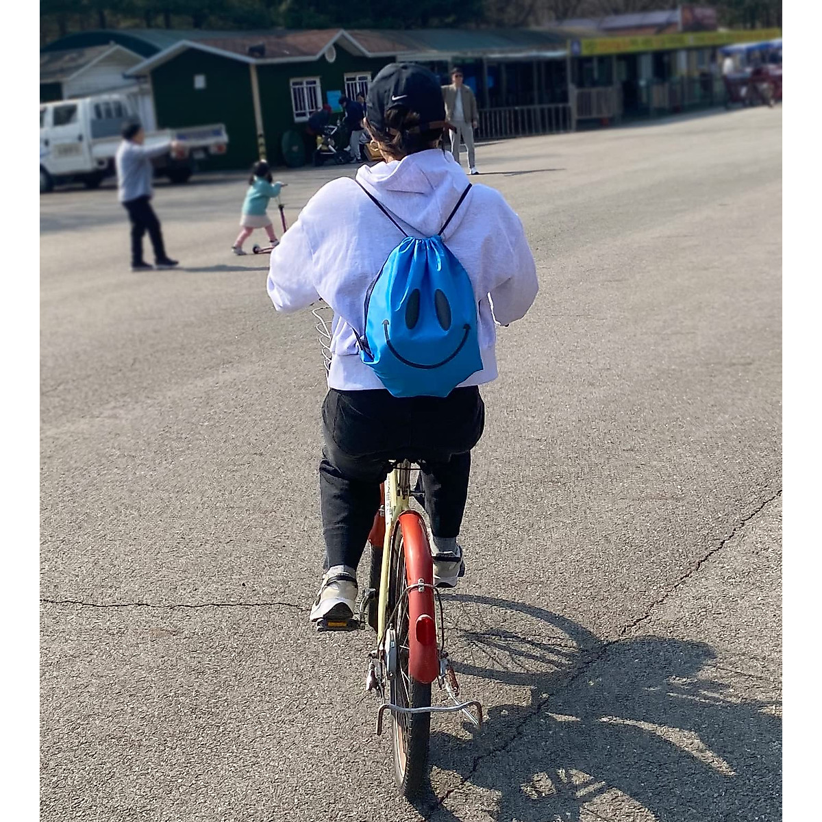 holawit Cute Positive Smile Happy Face Fun Design Drawstring Sack Gym String Bag Sports Backpack Lightweight Daily Sackpack - Pink