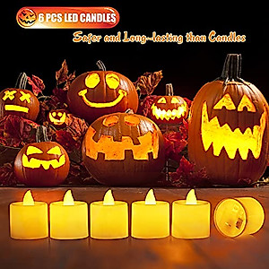 Pumpkin Carving Kit for Kids, 6 Easy Halloween Pumpkin Carving Tools Set, 6 LED Candles, 10 Carving Stencils & 20 Halloween Cellophane Candy Bags