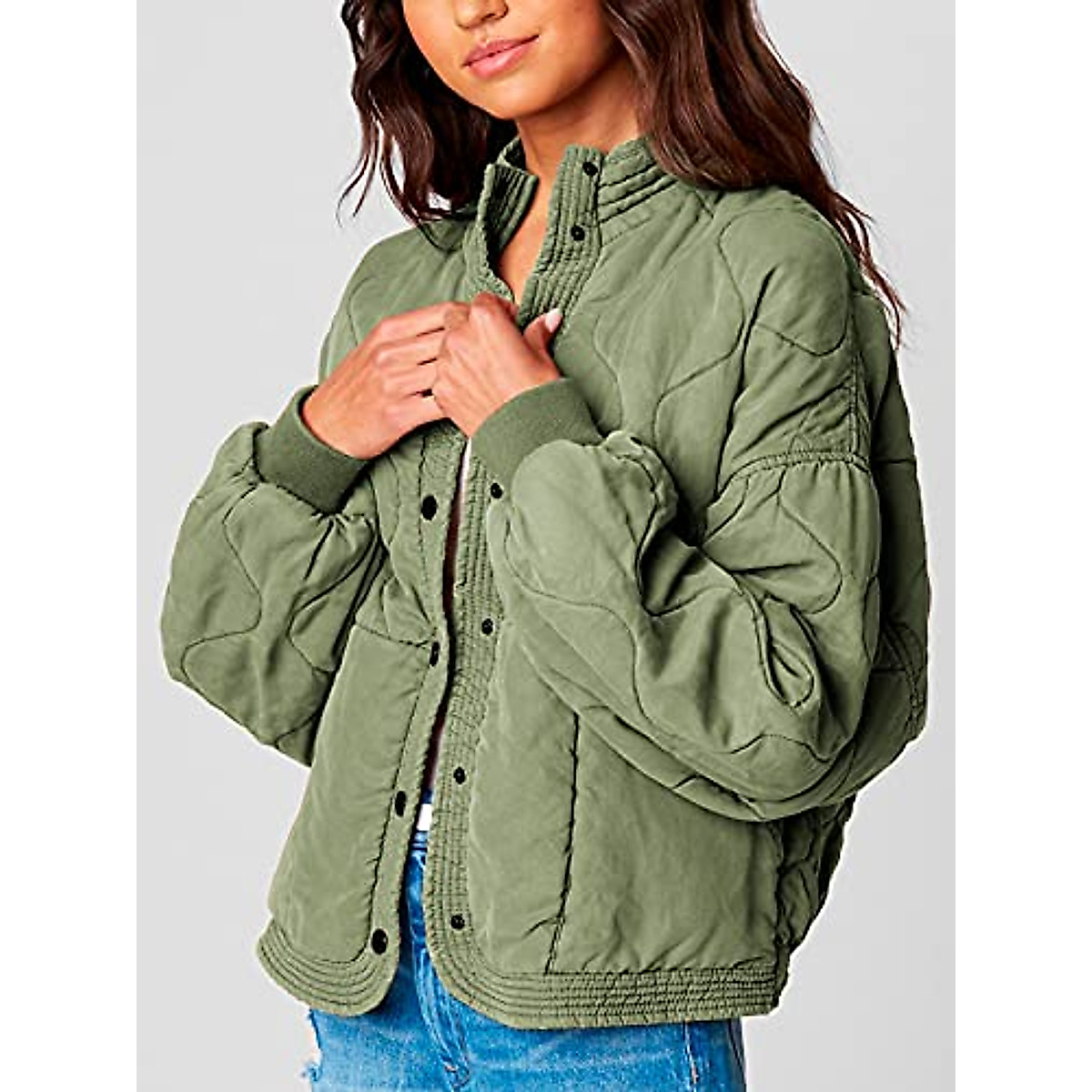 [BLANKNYC] womens Jacket, Everyday Adult Coat Luxury Clothing Tencel Drop Shoulder Quilted Jacket, Burnt Sage, Small US