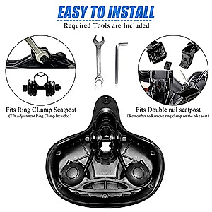 Gincleey Comfort Bike Seat for Women Men,Wide Bicycle Saddle Replacement Memory Foam Padded Soft Bike Cushion with Dual Shock Absorbing Universal Fit for Indoor/Outdoor Bikes with Reflect