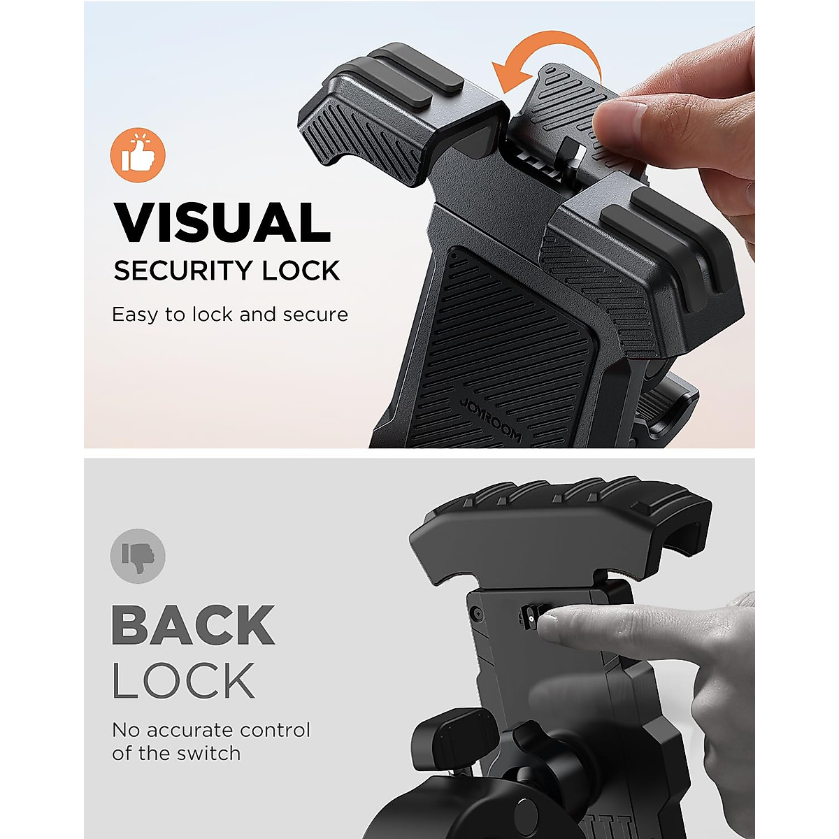 JOYROOM Motorcycle Phone Mount, [Fastest Visualize Lock][150mph Wind Anti-Shake] Bike Phone Holder with Easy Install Handlebar Clamp, fits for Bicycle Scooter ATV/UTV, Fit for iPhone & All Phones