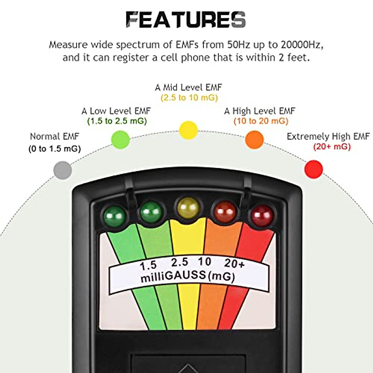 color tree Handheld LED EMF Magnetic Field Ghost Hunting Detector Electromagnetic Paranormal Equipment Tester 50Hz-20,000Hz Black