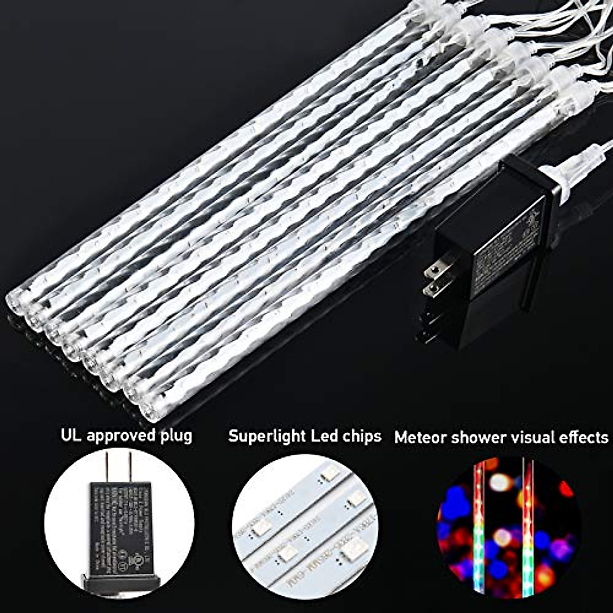 Meteor Shower Rain Light, 8 Tubes 192 Led 30cm Waterfall Raindrop Icicle Christmas Light Outdoor, Waterproof Plug in String Light for Xmas Holiday Party Wedding Valentine Day - Multicolor