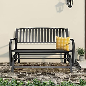 Maemttes Outdoor Patio Glider Bench for Outside, Weatherproof Metal Double Glider Swing Benches Clearance, 2-Person Rocking Chair for Front Porch, Porch, Park, Ergonomic Backrest