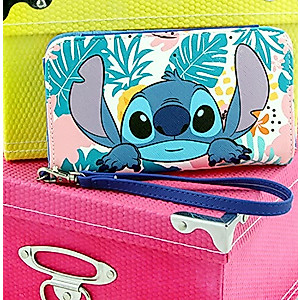 Disney Lilo & Stitch Tropical Design Snap-Closure Wristlet Wallet w/Tech Pocket and Wrist Strap