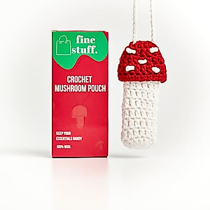 Crochet Mushroom Pouch, Handmade Mushroom Pouch Chapstick Holder – Festival Pouch Necklace – Crochet Handmade Case Pendant, Lanyard for Lip Balm (Red)