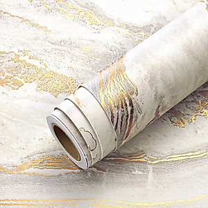 Livelynine off White Marble Contact Paper for Countertops Desk Waterproof Gold Marble Wallpaper Peel and Stick Countertop Kitchen Vinyl Wrap Marble Counter Top Covers Bathroom Bedroom Walls 15.8x78.8"