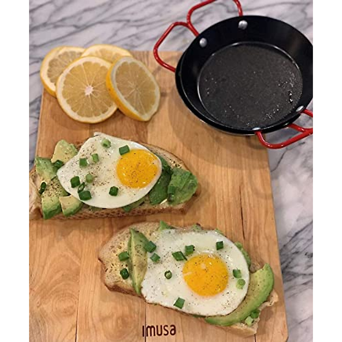 IMUSA USA Paella Pan, 6", Black with Red Handles