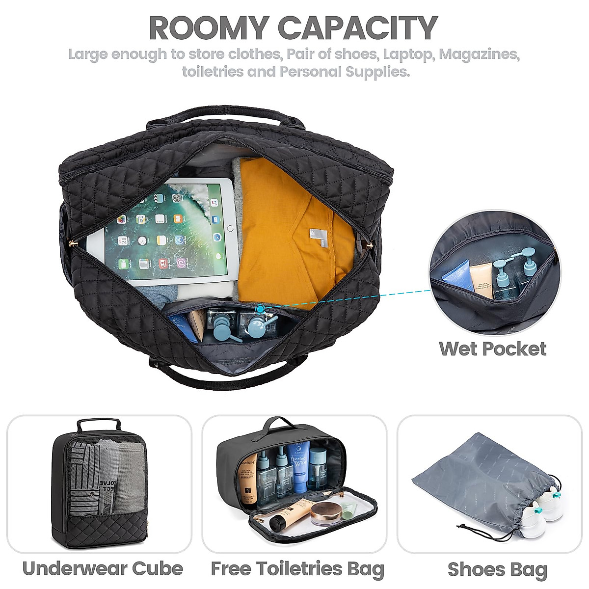 LOVEVOOK Travel Duffle Bag, Weekender Bag for Women with Toiletry Bag Carry on Overnight Bag with Laptop Compartment, Yoga Gym Bag with Wet Pocket Shoe Bag, Hospital Bag for Labor and Delivery