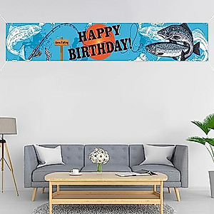 Kimini-Ki Gone Fishing Birthday Banner, Fishing Birthday Decorations for Men / Boys, Lager Fishing Theme Banner, Fisherman 10th 20th 30th 40th 50th 60th 70th 80th 90th Birthday Decoration Yard Sign, Gone Fishing Birthday Party Supplies