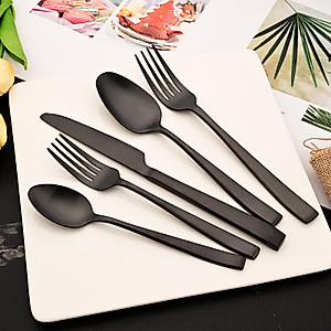 Snplowum 20-piece Black Cutlery Set, 18/10 Stianless Steel Silverware Heavy Duty Tableware Set Include Dinner Knife/Fork/Spoon, Service For 4, Matte Polish