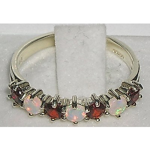 LetsBuyGold 925 Sterling Silver Natural Opal & Garnet Womans Eternity Ring - Size 7.25