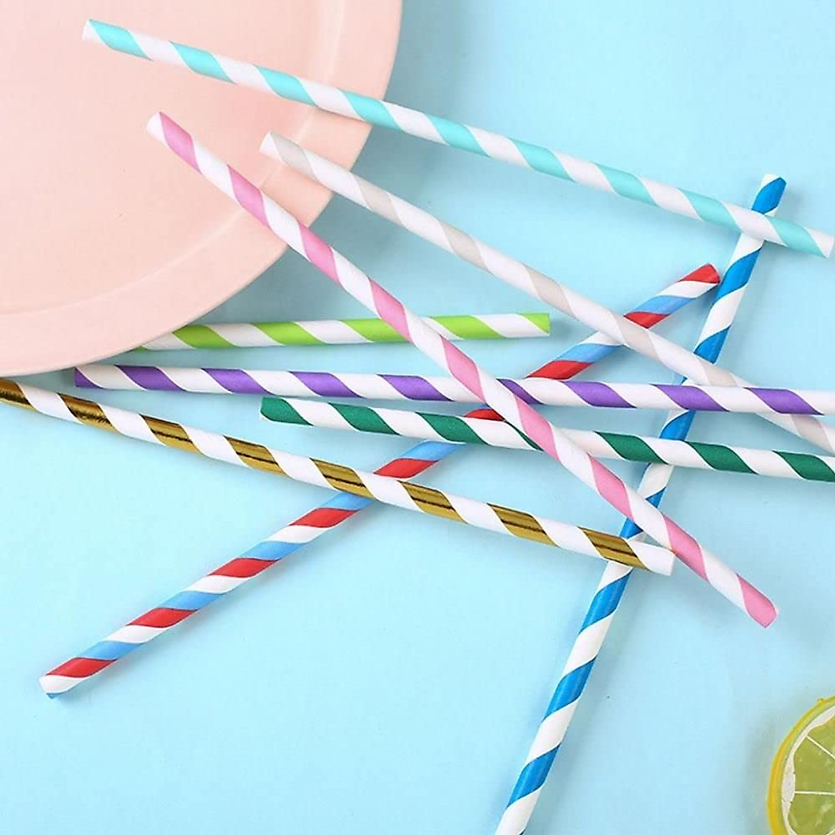 Disposable Straws Eco Friendly Drinking Accessories Natural Paper Material Colorful Stripe Pattern Party Supply(multicolor)