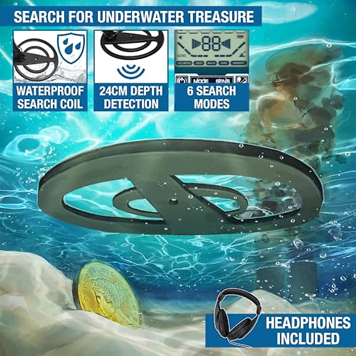 Barska Winbest Sharp-200 Professional Metal Detector Field Kit with Submergible Search Coil, Heanphone, Folding Shovel with Compass, Carrying Case