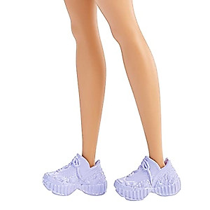 Barbie Fashionistas Doll, Petite, Long Purple Hair & Purple Metallic Dress, Sheer Bodice & Sleeves, Purple Sneakers, Toy for Kids 3 to 8 Years Old