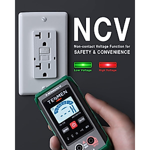 TESMEN TM-510 Digital Multimeter, 4000 Counts, Smart Measurement, Auto-Ranging Voltmeter; Voltage Tester with Non-Contact Voltage Function, Measures AC/DC Voltage, Resistance, Continuity – Green