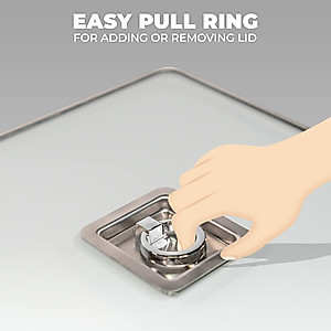 Outland Living Tempered Glass Square Firepit Insert Lid 13.8 x 13.8 x 0.35 Inch - Bracket Set For Storage Inside Fire Table, Stainless Steel Edge Trim - Compatible with Yaletown Model 420 Firetable