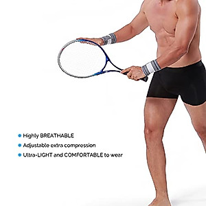 NeoTech Care Wrist Band - Adjustable Compression Strap - Elastic & Breathable Fabric - Support Sleeve for Tennis, Sports, Exercise - Men, Women, Right or Left - Grey Color (Size M, 1 Pair)