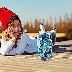 Water Bottle Holder with 2 Straps and 2 Pockets for Stanley Tumbler 40oz, Water Bottle Carrier Bag Sling with Adjustable Shoulder and Hand Strap for Hiking, Walking Camping Travelling