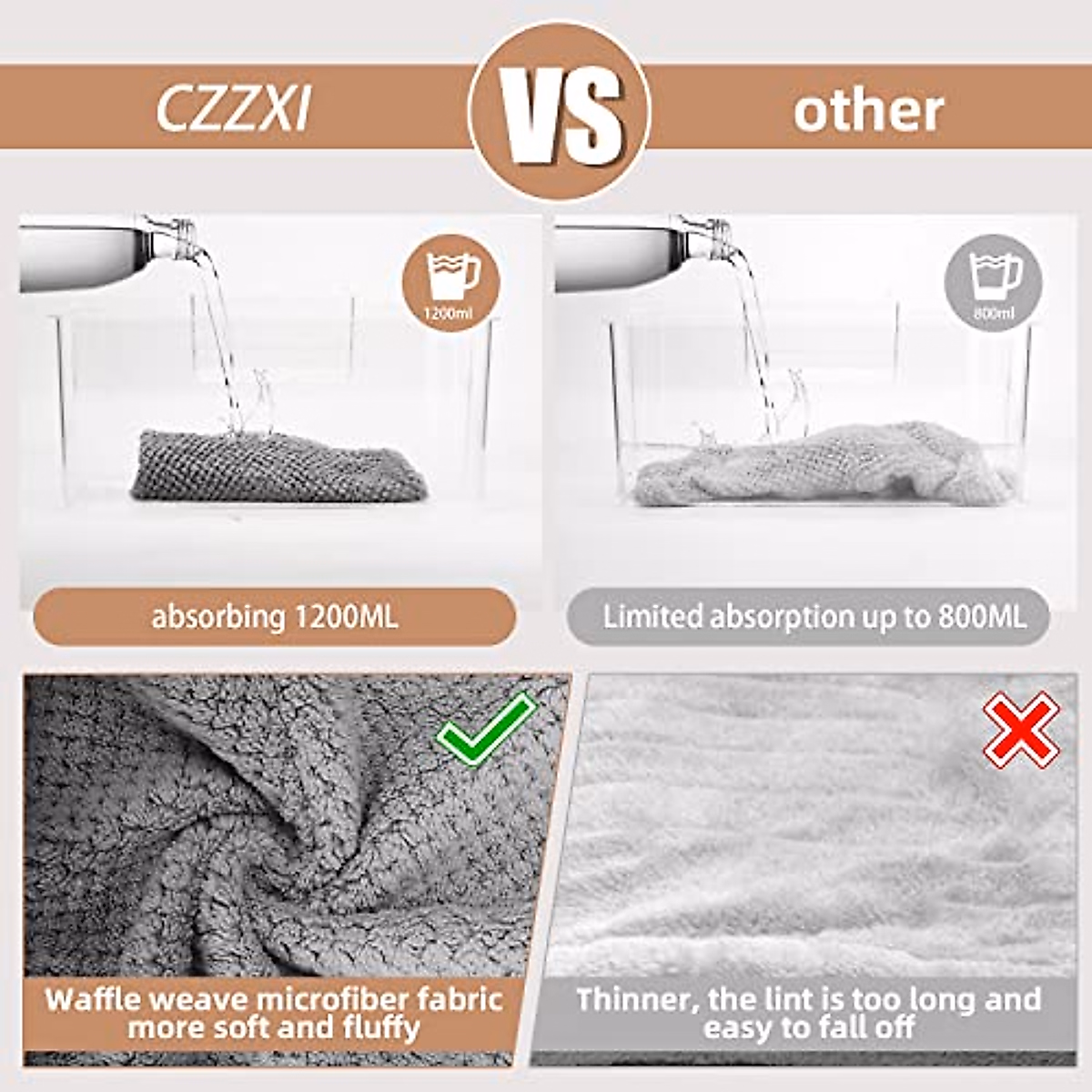 CZZXI 3 PCS Microfiber Hair Towel, Hair Wraps for Women Wet Hair, Fast Drying Hair Turban, Anti Frizz Head Towels Wrap for Curly Hair (Beige, Khaki, Grey)