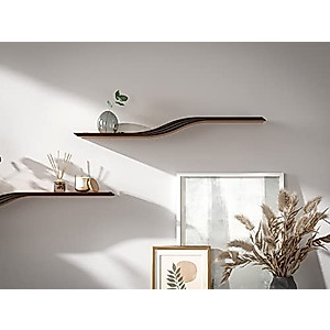 Floating Shelves with Hidden Mount, Wall Shelf with White Decor, Modern Furniture Made of Natural Wood, Geometric Wooden Shelf Office Bookshelves Bathroom Storage Bedroom (Cherry, 120cm (47.2 inch))