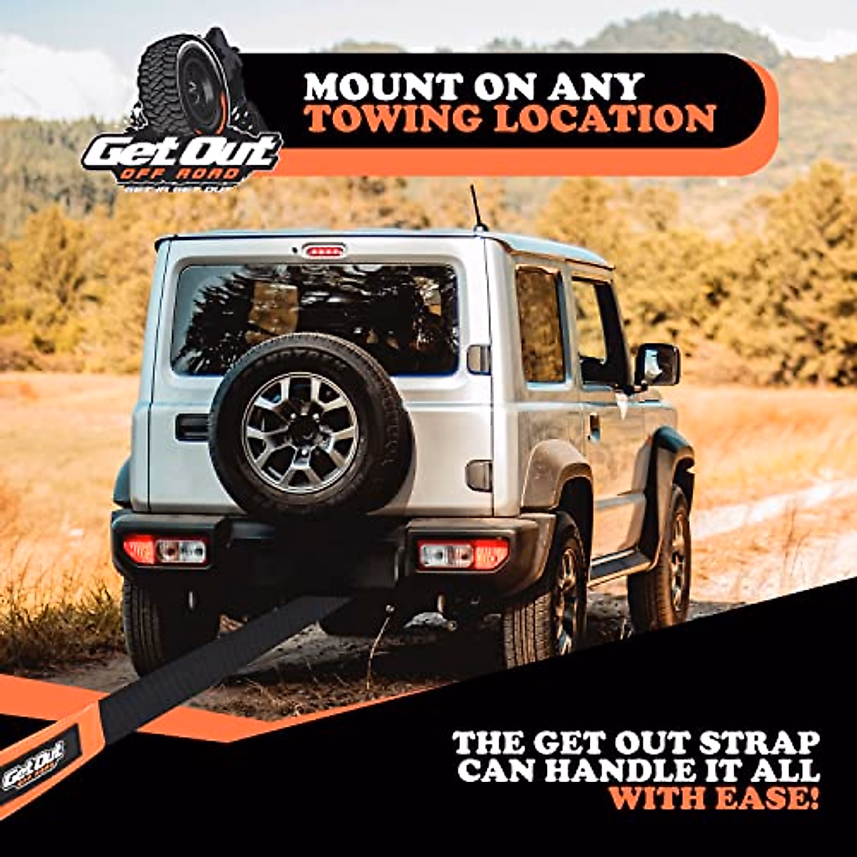 Get Out Off Road - Tow Strap Off Road Recovery 3'' X30' 30,000LB Break Strength - 4X4 Towing - Reinforced Loops - Emergency- 100% American Owned Company. Orange