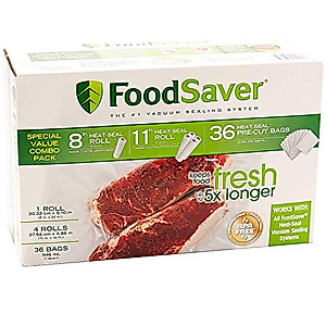 Special Value Combo Pack FoodSaver 8" & 11" Rolls & 36 Heat-Seal Pre-Cut Bags BPA free