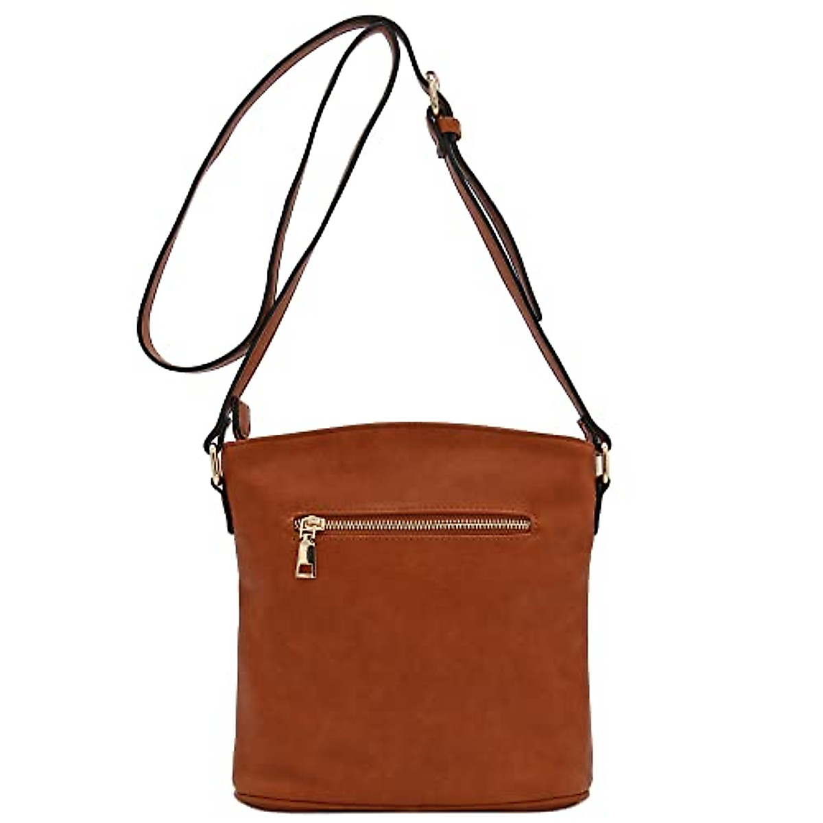FashionPuzzle Triple Zip Pocket Medium Crossbody Bag (Dark Tan)