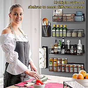 Magnetic Spice Rack, for Refrigerator Organizer 6 Pack, Black Metal Magnetic Shelf for Refrigerator including Paper Towel Holder,Kitchenware Holder, Fridge Space Saving Spice Shelf with Strong Magnets
