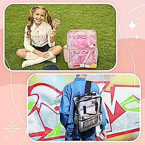 Silkfly 2 Pcs Clear Backpack Stadium Approved Heavy Duty Transparent Bookbag Large Clear Book Bag See Through Backpack Plastic Backpack PVC Backpacks for School Work Women Men, Black and Pink