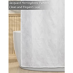 SUMGAR White Shower Curtain Waffle Weave Textured Soft Fabric Shower Curtains for Bathroom,Herringbone Jacquard Chevron Zig Zag Modern Boho Waterproof Shower Curtain Set with Hooks, 72" x 72"