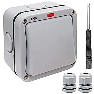 Taiss Outdoor Switch IP66 Waterproof Switch with Red LED Indicator,1-Gang 2-Way SPDT Light Switch,10A 220V-250V Outdoor Garden Electrical Switch